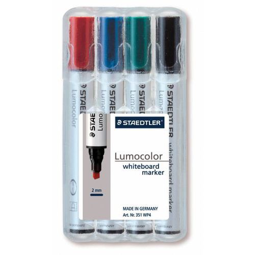 Pochette 4 marqueurs pointe biseau - Staedtler - Manutan.fr