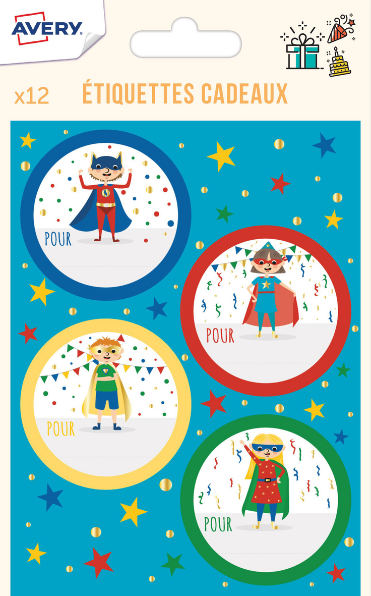 Étiquette cadeaux anniversaire - Thème super-héros - Avery - Manutan.fr