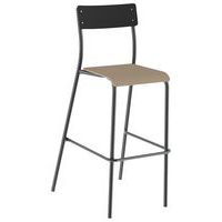 Chaise de bar André H80 assise hêtre dossier vernis piètement métal ...