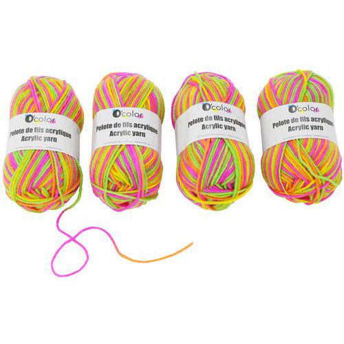 Set 4 pelotes fils acrylique multicolore fluo 50g - O-Color - Pichon.fr
