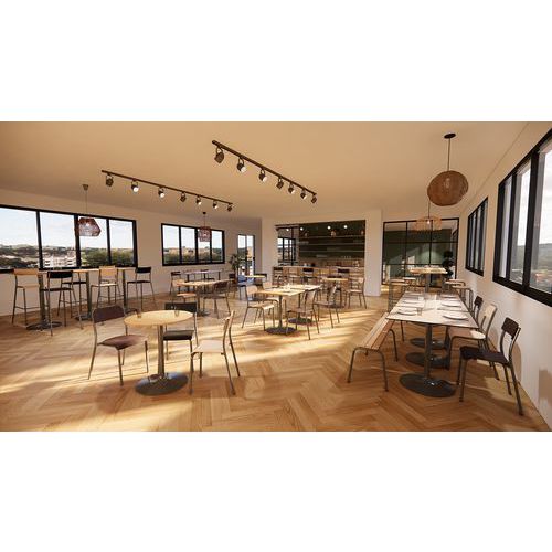 Chaise de bar André H60 cm assise/dossier hêtre vernis piètement métal ...