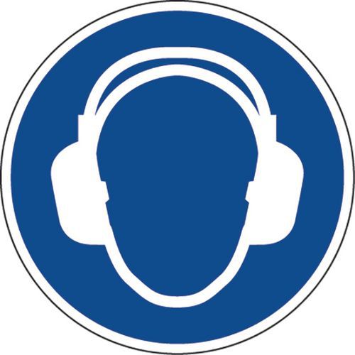 Panneau obligation - Protection auditive obligatoire - Adhésif - Manutan.fr