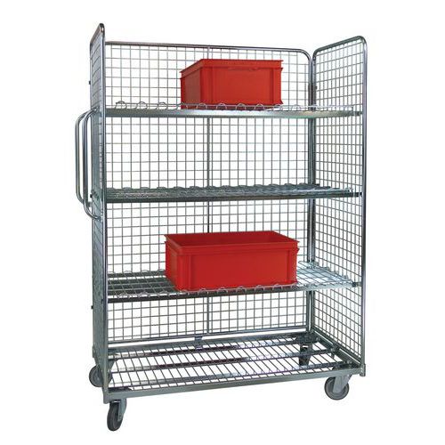 Roll-conteneur à trois côtés et 3 étagères - 400 kg - Manutan.fr