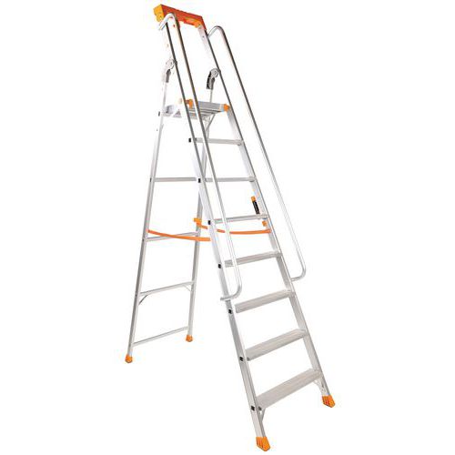 Escabeau professionnel aluminium avec rampe - Manutan.fr