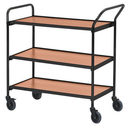Table roulante noire - 3 plateaux - Capacité 150 kg - Manutan