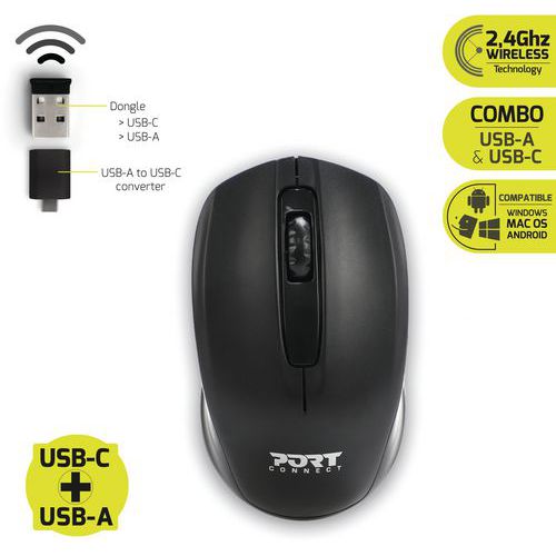 Souris sans fil usb-c & usb-a - Port Connect - Manutan.fr